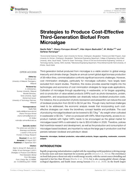 Pdf Strategies To Produce Cost Effective Third Generation Biofuel From Microalgae
