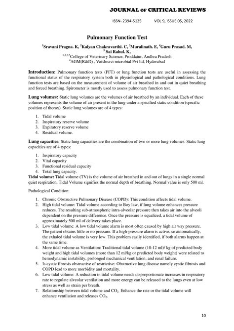 Pdf Pulmonary Function Test