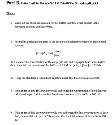 Solved Part B Buffer 2 Will Be 100 Ml Of 0 25 M Tris HCl Chegg Com