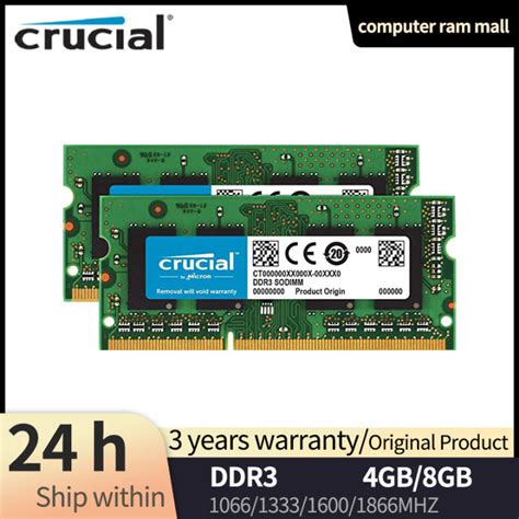 crucial ddr3 4gb 8gb laptop ram 1066mhz 1333mhz 1600mhz 1866mhz pc3
