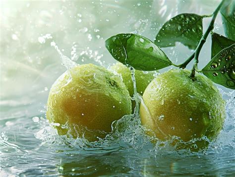 Premium Photo Fresh Green Lemon With Water Splash On Nature
