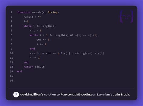 Davidmcliftons Solution For Run Length Encoding In Julia On Exercism