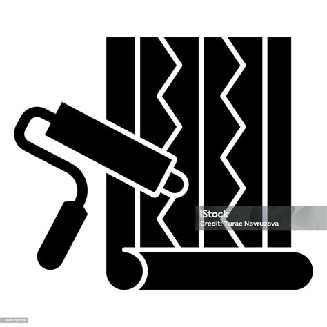 벽지와 롤러 단단한 아이콘 수리 개념 흰색 배경에 기하학적 패턴과 플래튼 기호가 있는 벽지 수리 아이콘 문자 모양 스타일 웹 디자인을 위한 도구 벡터 그래픽 가사 집안일에