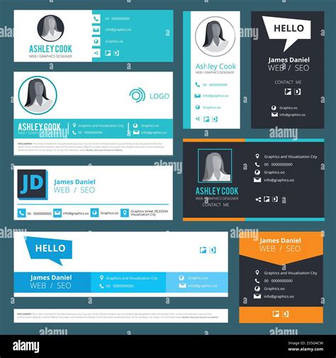 Email Signature Emailers Author Visit Cards User Interface Design Template Vector Illustration