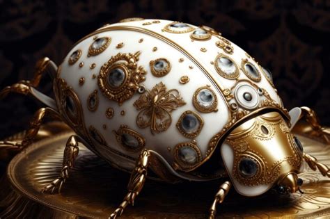 Premium AI Image A Bug Is On A Table With Gold And White Jewelry