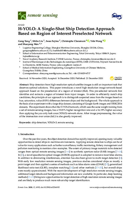 Pdf H Yolo A Single Shot Ship Detection Approach Based On Region Of Interest Preselected Network