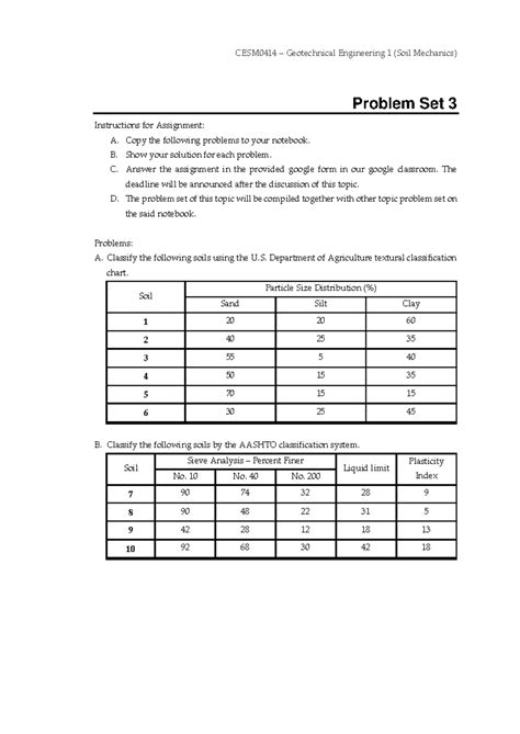 Problem Set 3 - soil mechanics or geotechnical engineering - CESM0414 – Geotechnical Engineering ...