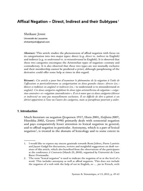 Affixal Negation Direct Indirect And Their Subtypes Pdf Part Of Speech Preposition And