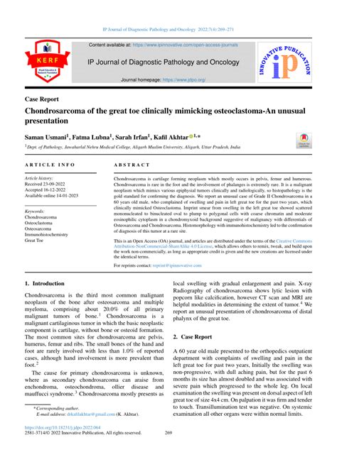 Pdf Chondrosarcoma Of The Great Toe Clinically Mimicking Osteoclastoma An Unusual Presentation