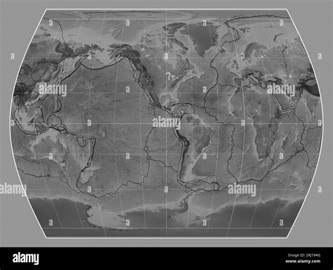 Tectonic Plate Boundaries On A Grayscale Map Of The World In The Times
