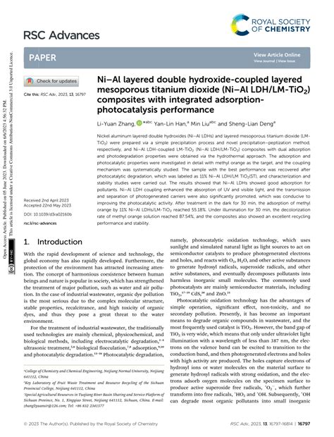 Pdf Ni Al Layered Double Hydroxide Coupled Layered Mesoporous Titanium Dioxide Ni Al Ldh Lm
