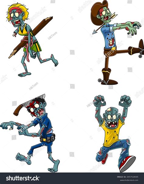 Halloween Cartoon Characters Zombie Vector Collection Stock Vector