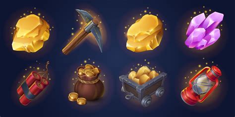 Game Mining Props Icons Assets Mine Items Set 16962279 Vector Art At