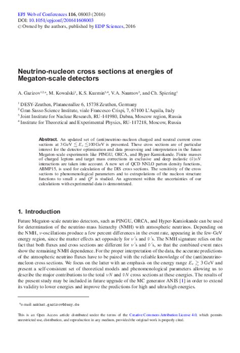 Pdf Neutrino Nucleon Cross Sections At Energies Of Megaton Scale