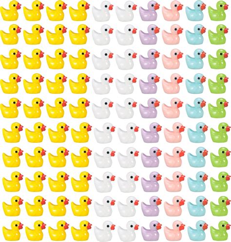 Gukasxi 100 Pcs Yellow Tiny Ducks Mini Resin Ducks Miniature Duck Figures Figurines Garden