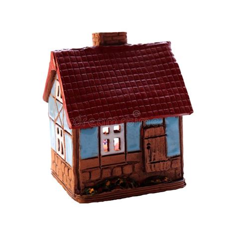 Ceramic Candlestick In The Form Of A House With Glowing Windows From A