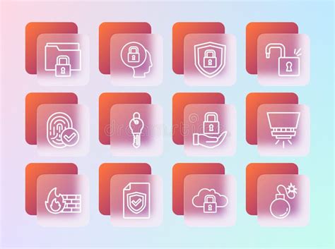 Set Line Open Padlock Contract With Shield Lock Cloud Computing Key Shield Security Folder