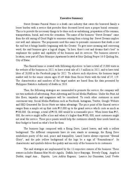 Executive Summary Pdf Funeral Communication