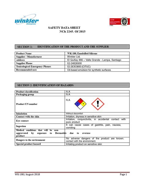 Wk 180 Emulsified Silicone Safety Data Sheet Pdf Carbon Dioxide Water
