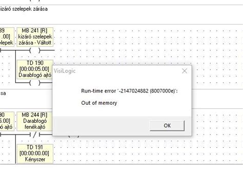VisiLogic Run Ttime Error Out Of Memory Vision Samba PLC HMI Controllers VisiLogic