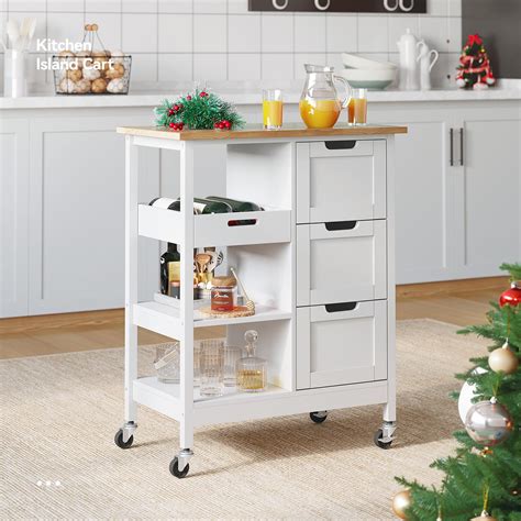 Yitahome Small Solid Wood Top Kitchen Island Cart On Wheels With