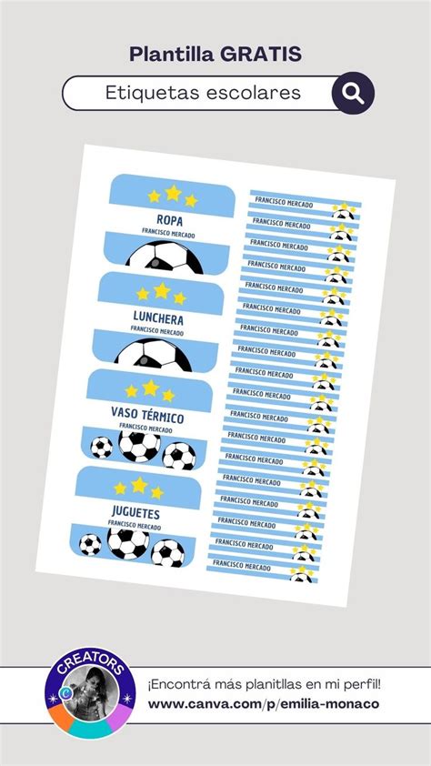 Plancha De Etiquetas Escolares De Fútbol Editables Gratis En Canva