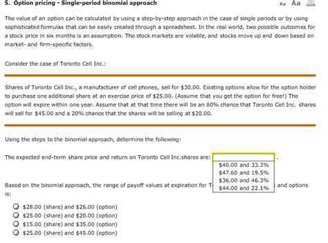 Solved 5 Option Pricing Single Period Binomial Approach Aa