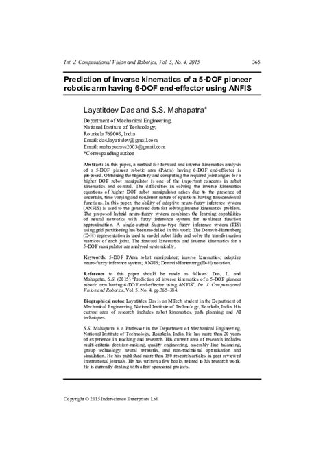 Pdf Prediction Of Inverse Kinematics Of A 5 Dof Pioneer Robotic Arm