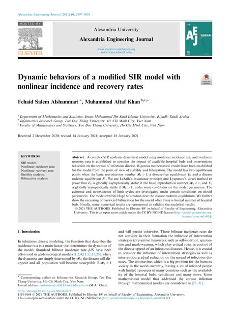 Pdf Dynamic Behaviors Of A Modified Sir Model With Nonlinear