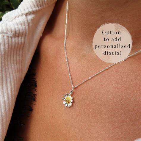 Sterling Silver Personalised Daisy Flower Pendant Two Tone Necklace By