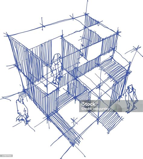 Szkic Architektoniczny Nowoczesnego Budynku Stockowe Grafiki