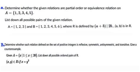 Solved Adetermine Whether The Given Relations Are Partial