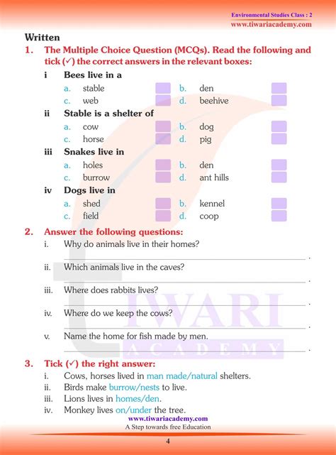Ncert Solutions For Class 2 Evs Chapter 10 Animals And Their Shelters