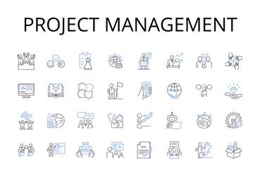 Project Management Line Icons Collection Time Vector Image