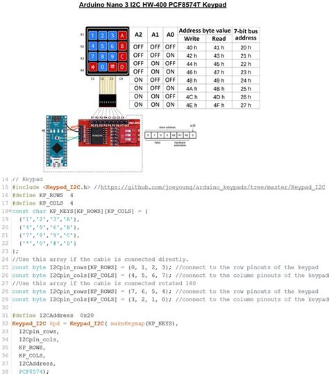 Arduino Nano 3 I2C HW 400 PCF8574T Keypad Схемотехника