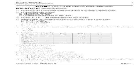 GUÍA DE EJERCICIOS N°4: Ácido-base, neutralización y ... · PDF fileLa ...