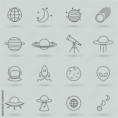 Simple Set Of Space Related Vector Line Icons Contains Such Icons As Rocket Astronaut Alien