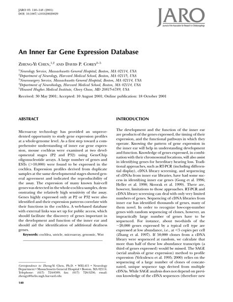 Pdf An Inner Ear Gene Expression Database
