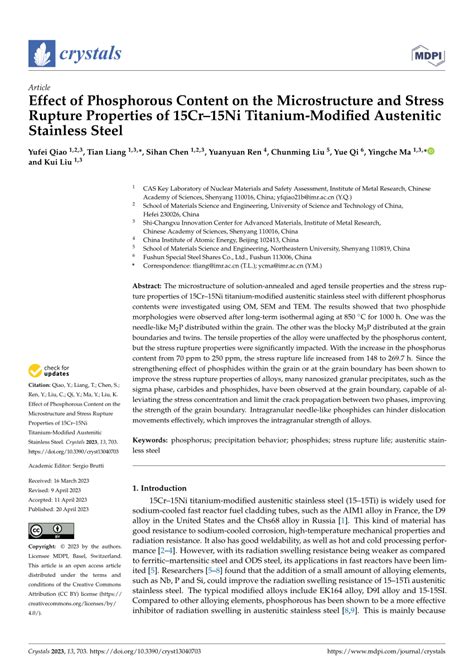 Pdf Effect Of Phosphorous Content On The Microstructure And Stress Rupture Properties Of 15cr