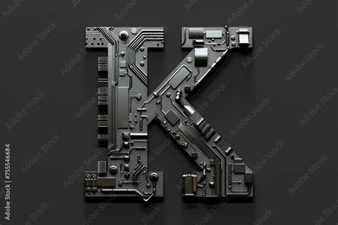 Futuristic Circuit Board Typography Alphabet Letter K With Metal Texture And 3d Rendering Futuristic Circuit Board Typography Alphabet Letter K With Metal Texture And 3d Rendering