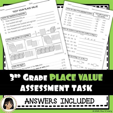 Place Value Assessment For 3rd Grade By Miss Ycwang Tpt