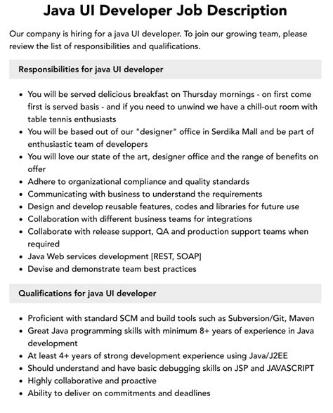 Java Ui Developer Job Description Velvet Jobs