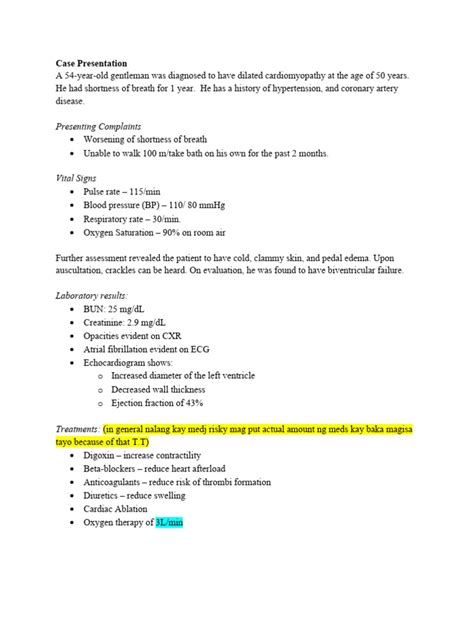 Dilated Cardiomyopathy Case Study Pdf Science And Mathematics