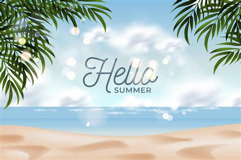 Free Vector Hello Summer On The Beach Realistic Background