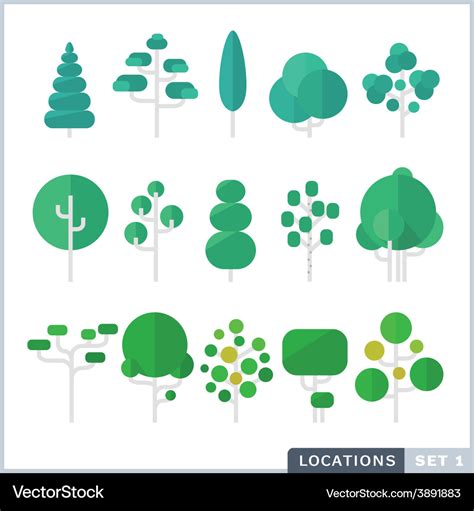 Tree Flat Icon Set Royalty Free Vector Image VectorStock