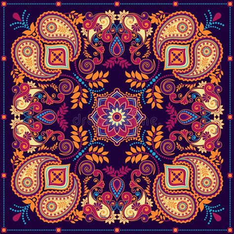 Colorful Ethnic Vector Paisley Mandala Pattern Stock Illustrations
