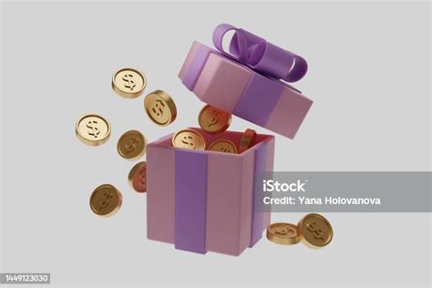 게임 디자인을 위한 동전을 가진 만화 선물 상자 격리된 3d 그림 디자인 요소 생일 인사말 디자인 깜짝 장식 축제 선물