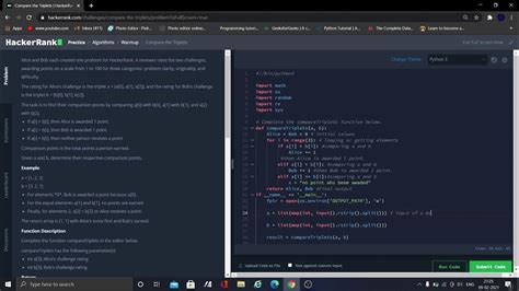 Compare Triplets Hacker Rank Soluion In Python Comparetriplets Hackerrank Solution Inpython