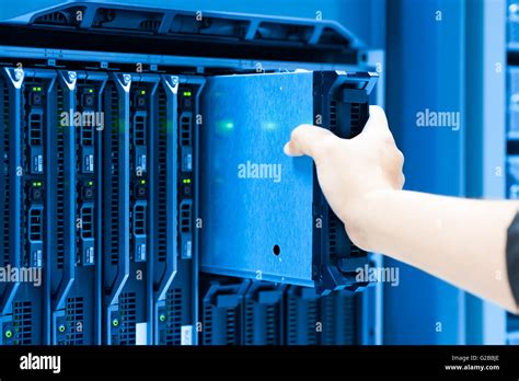Man Fix Server Network In Data Center Room Stock Photo Alamy