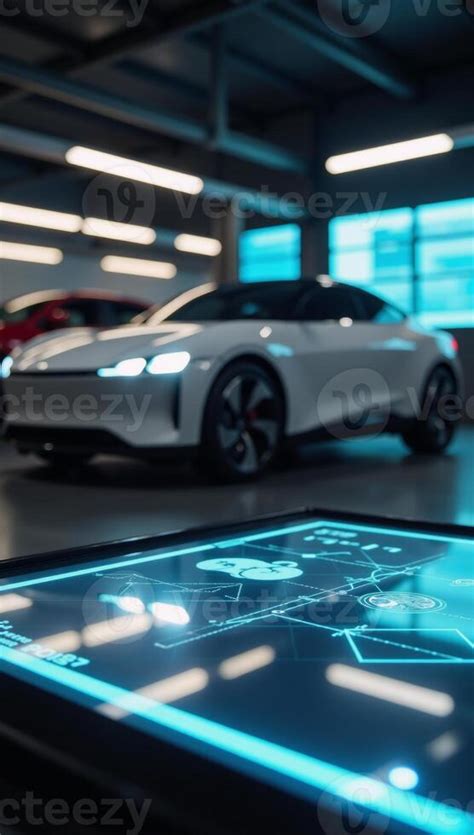 A Futuristic Ev Electric Vehicle Tech Scene Showcases A Sleek Hightech Virtual Touch Interface